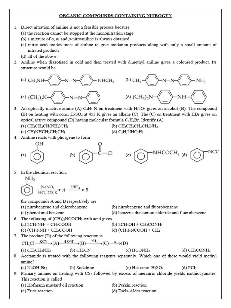 Nitrogen-Containing Organic Compounds | PDF | Amine | Chemical Compounds