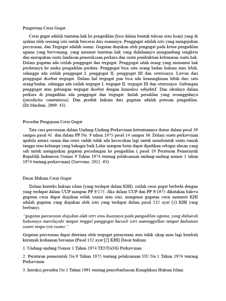 Pengertian Cerai Gugat | PDF | Hukum