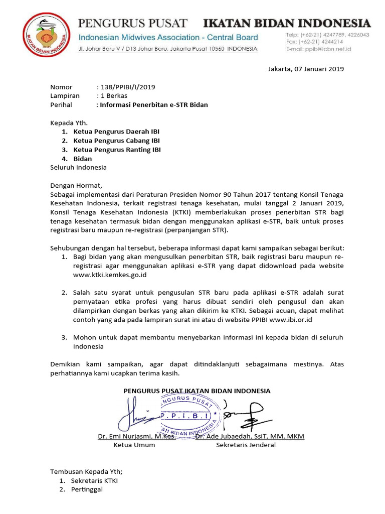 Edaran Informasi Penerbitan e-STR Bidan Dan Form Pernyataan Etika Profesi | PDF | Pengelolaan ...
