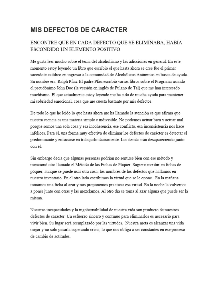 Mis Defectos de Caracter Taller | PDF | Orgullo | Siete pecados capitales