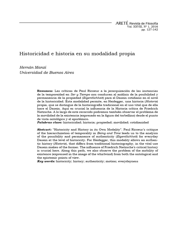 Historicidad y autenticidad en Heidegger | PDF | Martin Heidegger | Ser ...