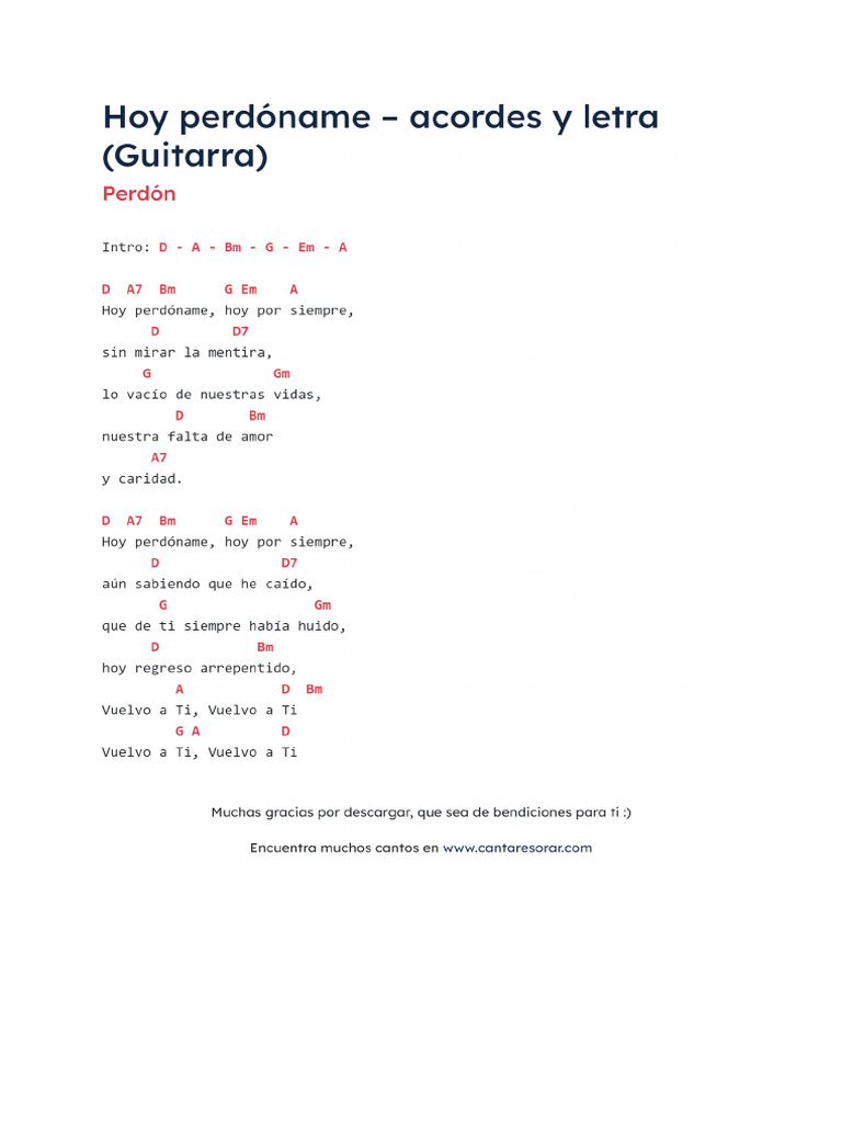 Hoy Perdóname - Acordes y Letra (Guitarra) | PDF