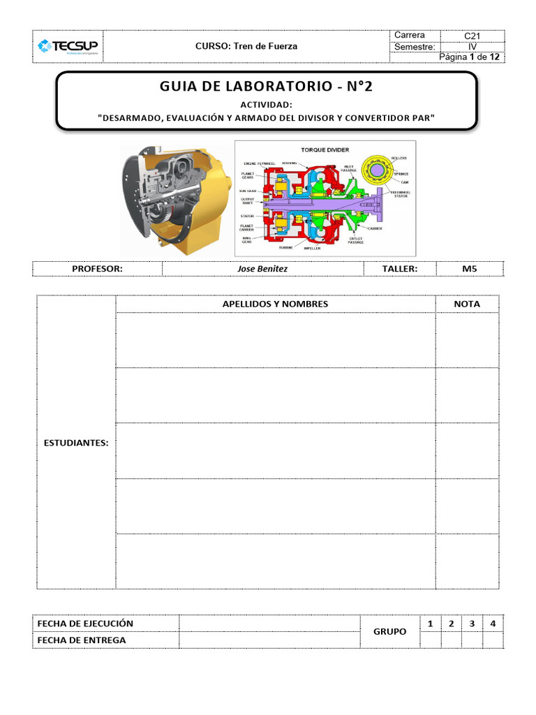 Guía de Taller #2 Convertidor y Divisor de Par | PDF | Engranaje | Ingeniería mecánica