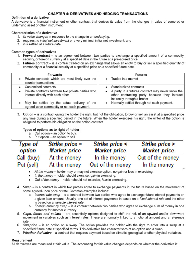 Chapter 4 Derivatives and Hedging Transactions | PDF | Derivative ...
