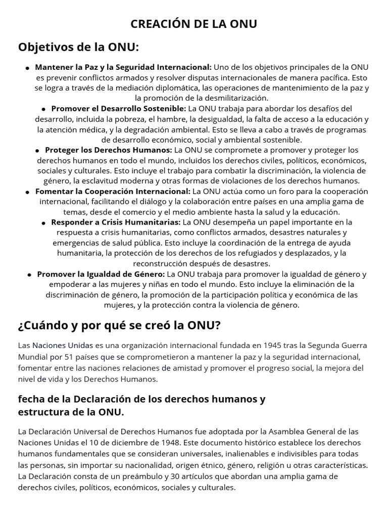 Creacion de la onu | PDF | Naciones Unidas | Relaciones internacionales