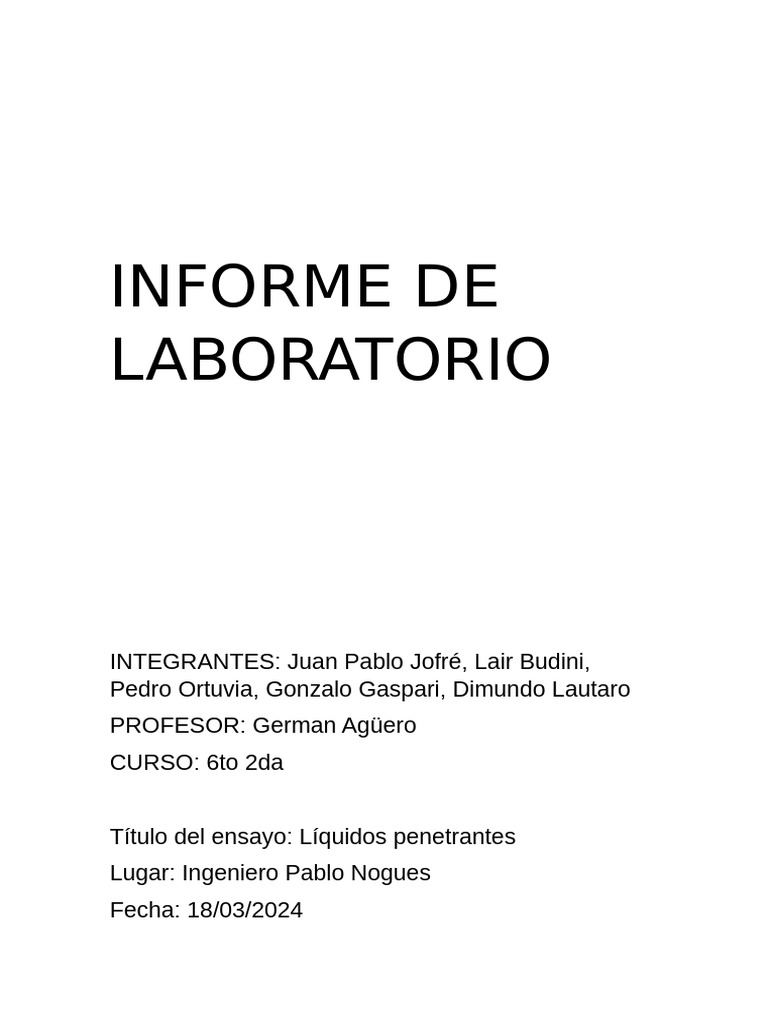 INFORME DE LABORATORIO Laboratorio | PDF | Procesos industriales ...