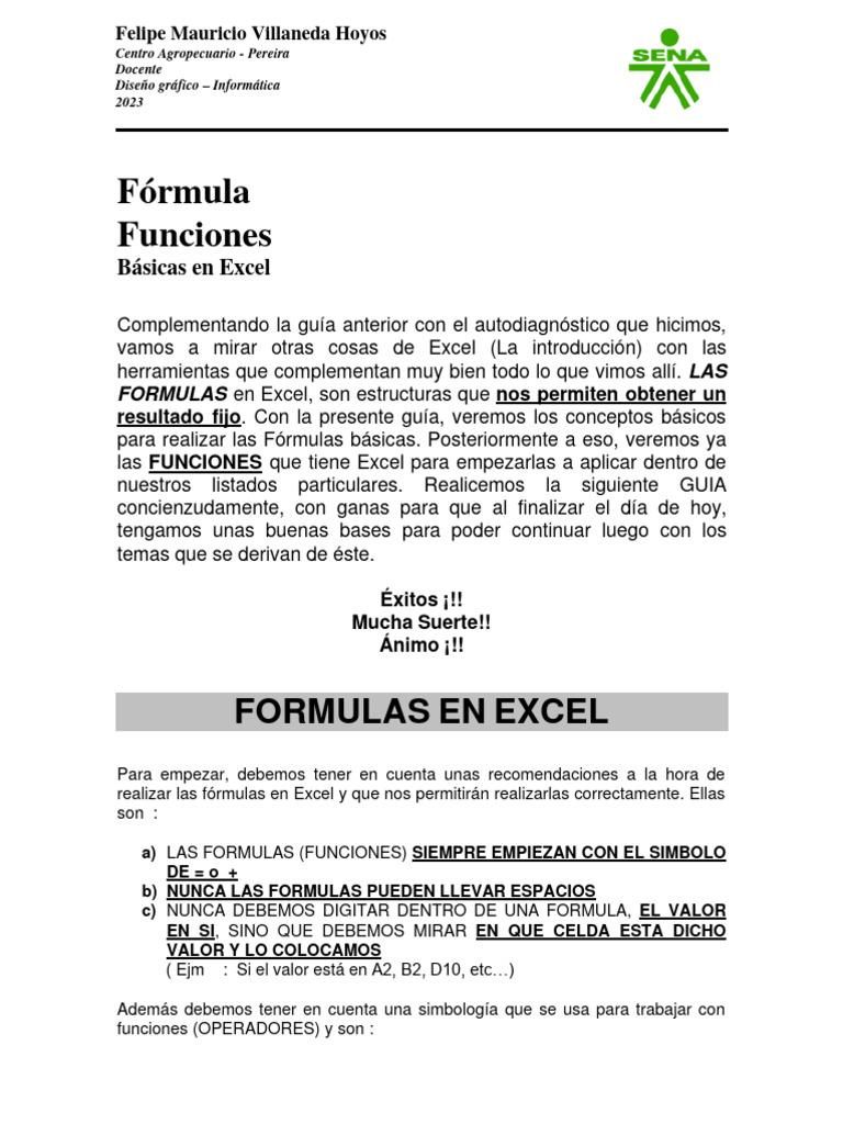 Fórmula Funciones: Formulas en Excel | Descargar gratis PDF | Microsoft ...