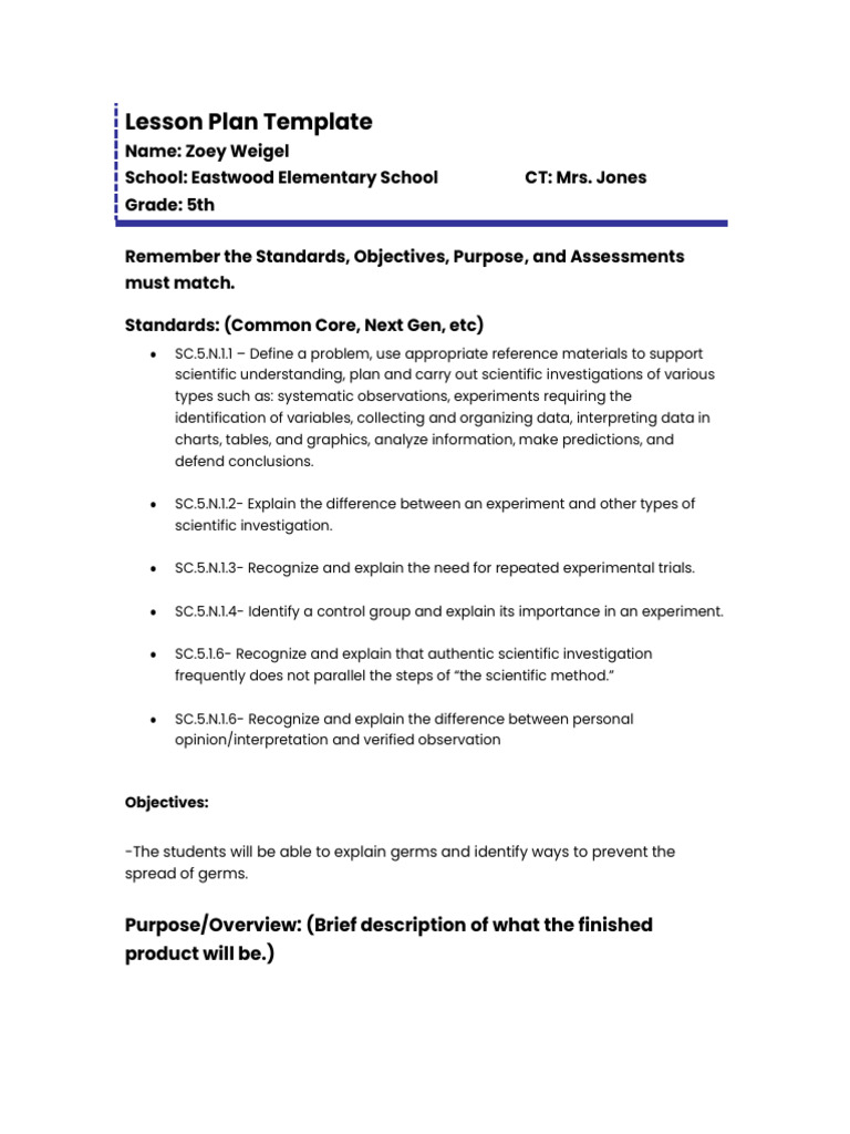 lesson plan template modified 3 | PDF | Experiment | Hand Washing