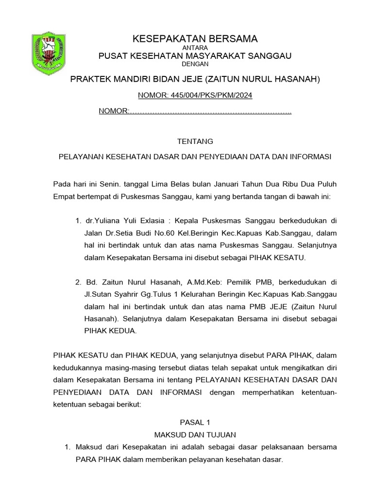 Format Perjanjian Kerjasama Puskesmas Dengan Bidan Pdf