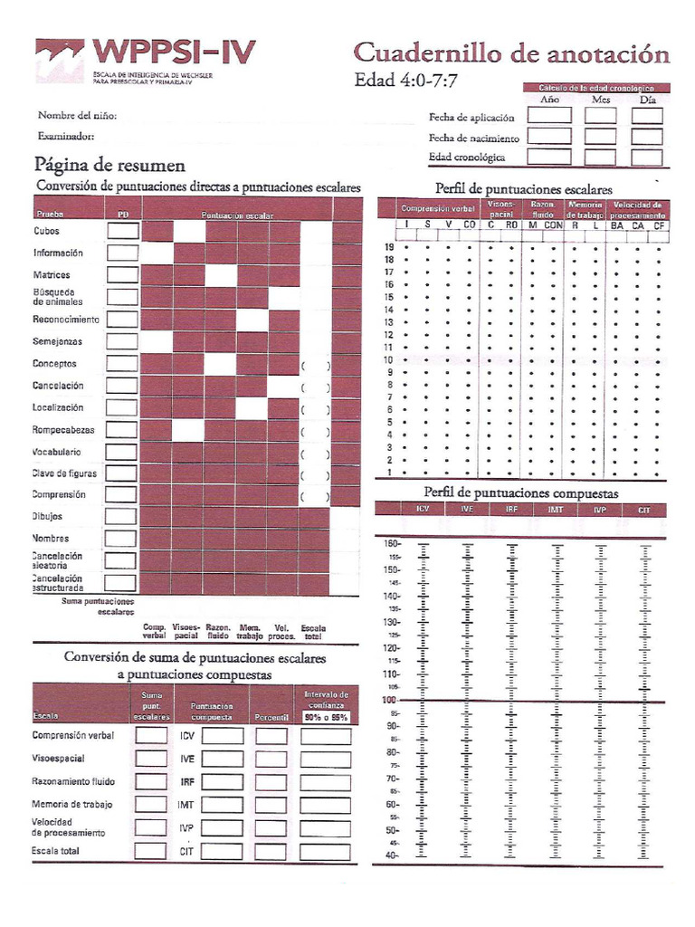 Wppsi IV 4 7 Aos Protocolo Compress | PDF