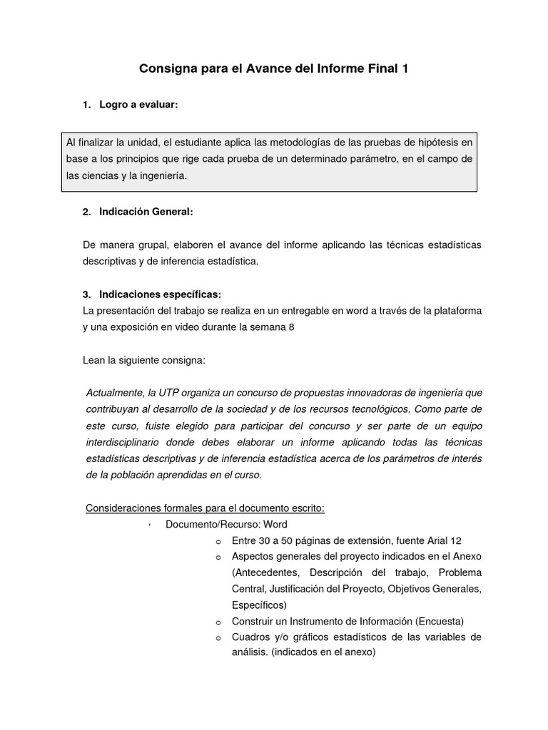 Estructura Del Avance Del Trabajo Final - Sohgvc | PDF | Diferencia | Media