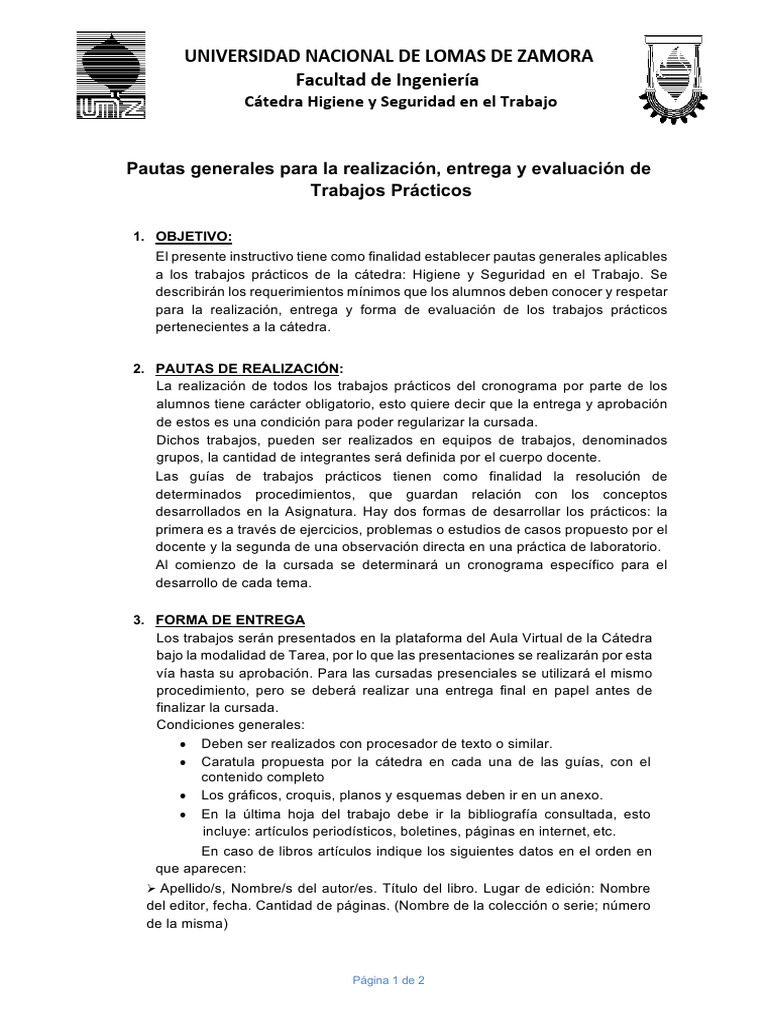 Pautas para Trabajos Prácticos | PDF | Evaluación | Bibliografía