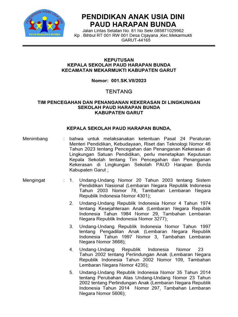 TPPK Paud Harapan Bunda Asli | PDF