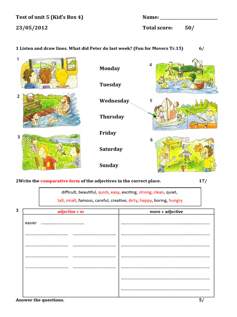 Kid's Box 4 Unit 5 Test Overview | PDF | Linguistic Morphology | Grammar