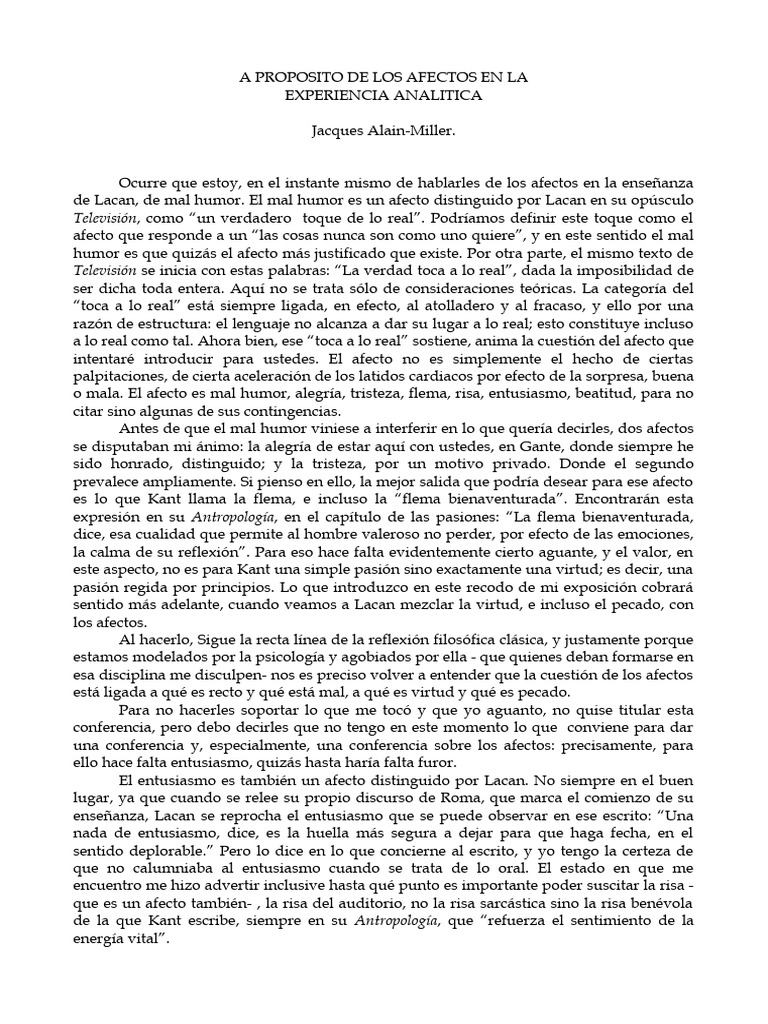 Miller, Jacques Alain.-. A propósito de los afectos en la experiencia ...