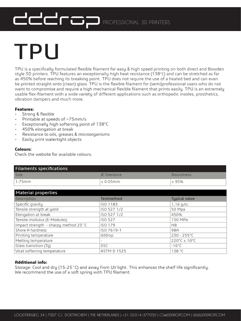 TPU Filament Technical Data Sheet | PDF | Materials | Building Engineering