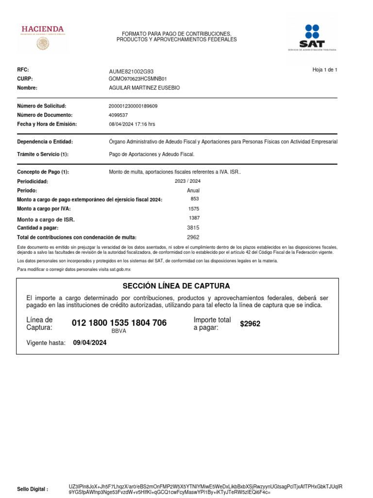 Acuse de Pago Sat | PDF | Negocios | Derecho