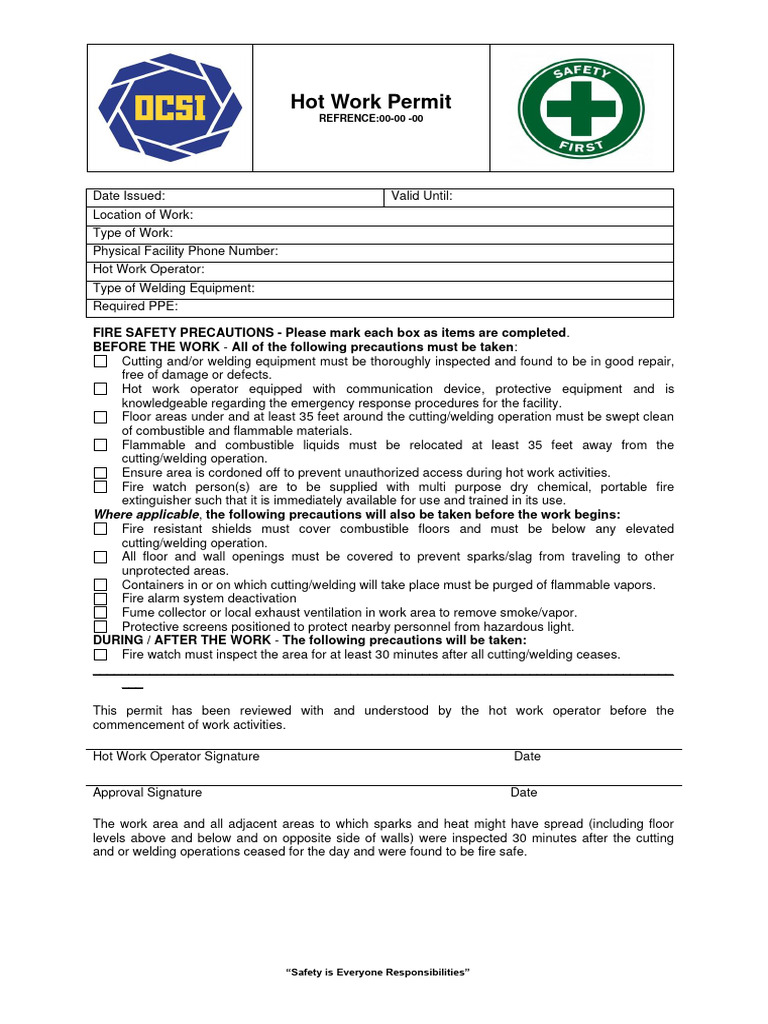 Hot Work Permit | PDF | Welding | Construction