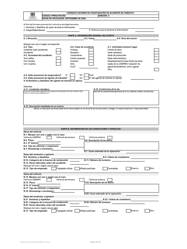 Formato_informe_de_investigacion_de_accidente_transito | PDF | Tráfico | Accidente de tráfico