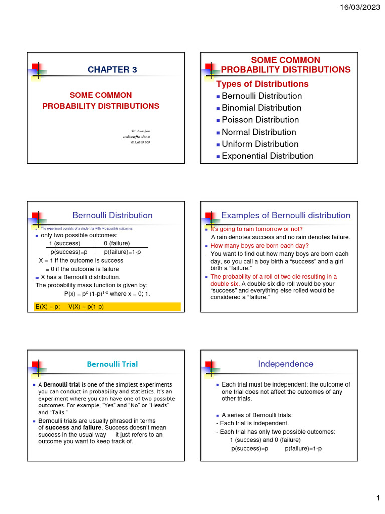 CHAPTER 3. Some Common Probability Distributions 2023 | PDF ...