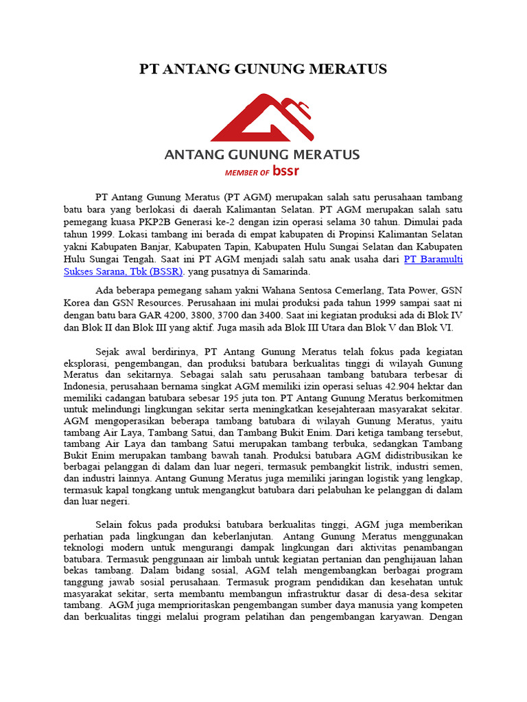 PROFIL PERUSAHAAN PT ANTANG GUNUNG MERATUS | PDF