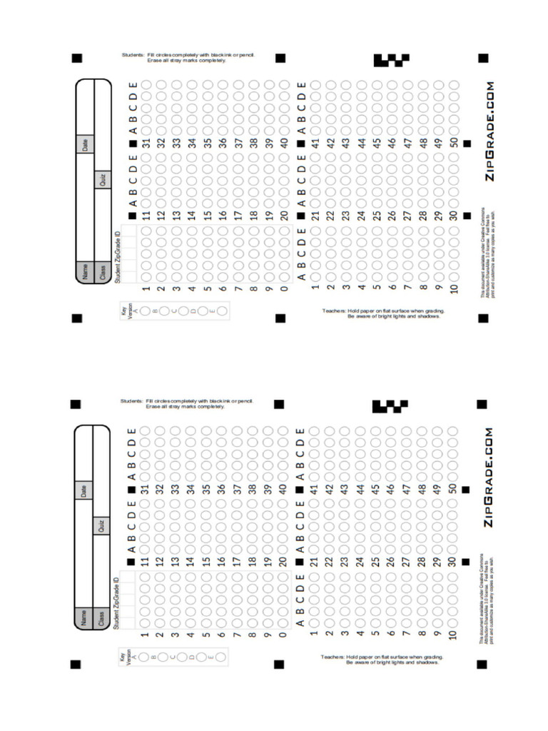 ZipGrade Answer Sheet 1 | PDF