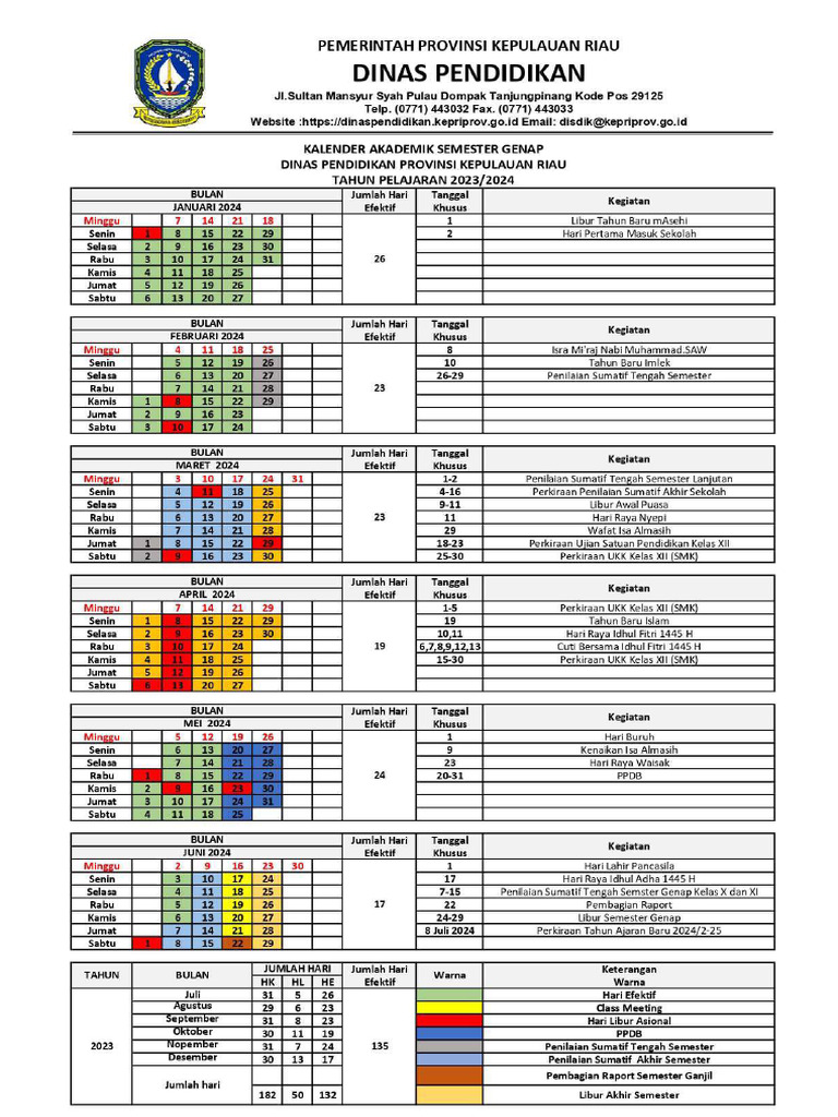 Kalender Pendidikan 2024 | PDF