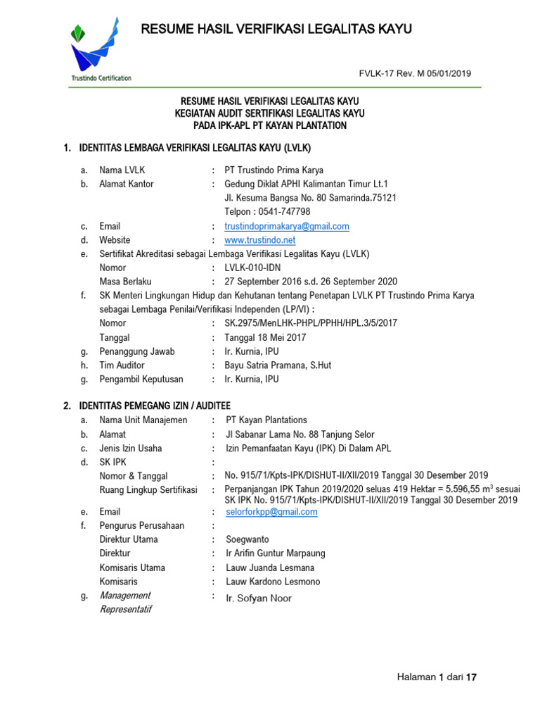 9 Resume Hasil Sertifikasi Legalitas Kayu Pada PT Kayan Plantation ...