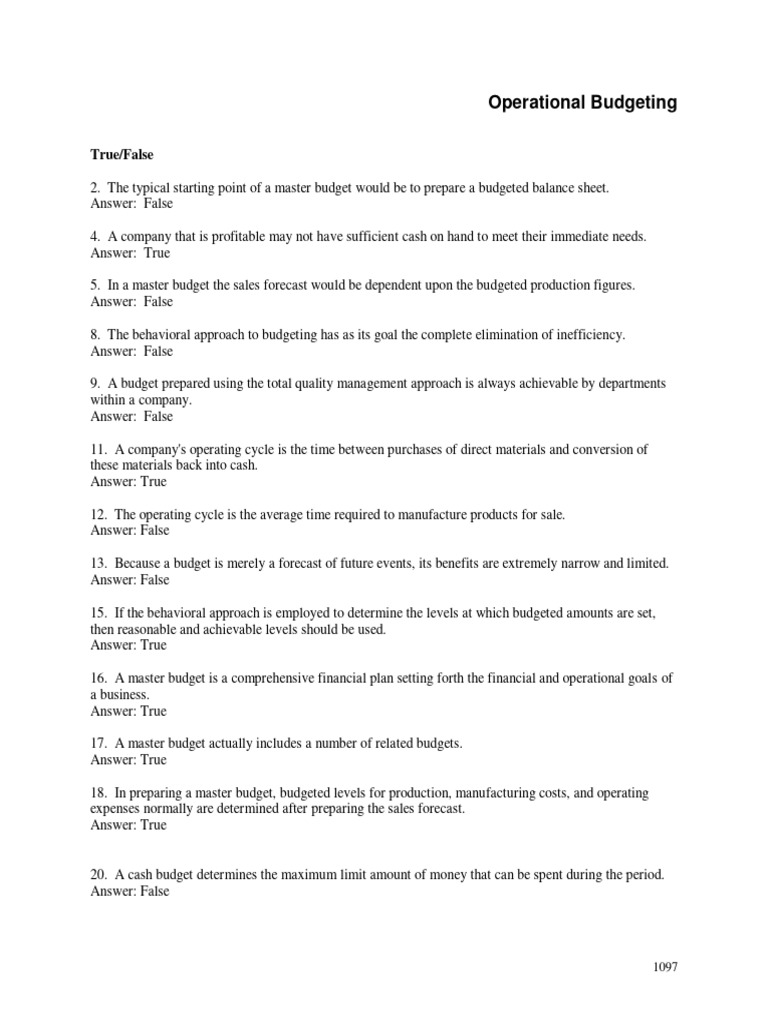 Master Budget Test Bank | Download Free PDF | Budget | Expense