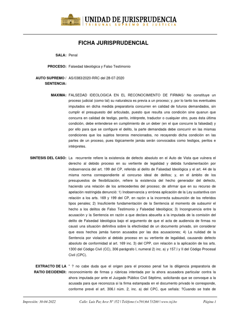 Ficha Jurisprudencial | PDF | Derecho penal | Judicaturas