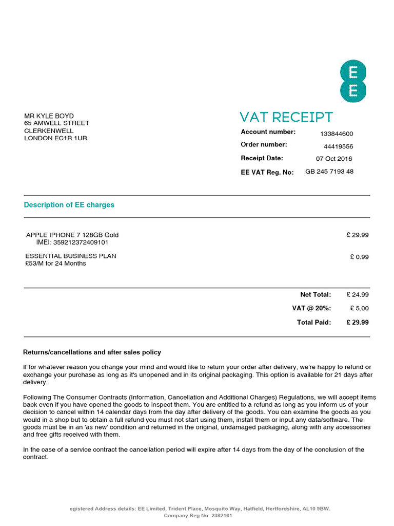 Vat Receipt: MR Kyle Boyd | PDF | I Phone | Apple Inc.