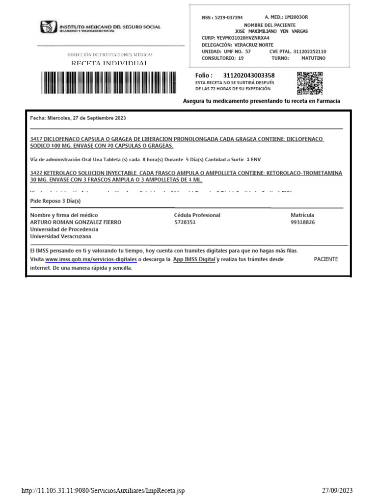 Receta Del Imss | PDF | Terapia | Química medicinal