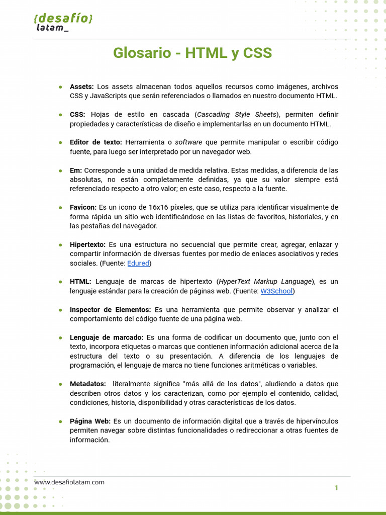 Glosario - HTML y CSS | Descargar gratis PDF | HTML | Red mundial