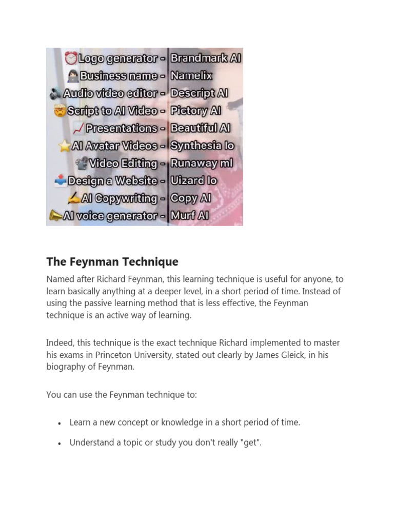 The Feynman Technique | PDF | Richard Feynman | Learning