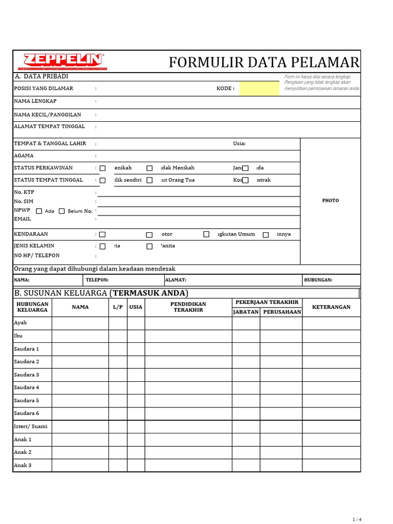 Formulir Data Pelamar Zeppelin | PDF