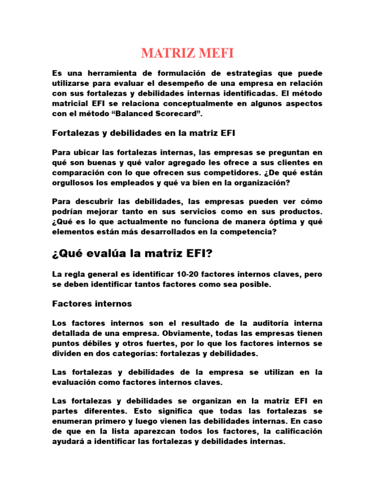 Matriz Mefi | PDF | Business | Análisis FODA