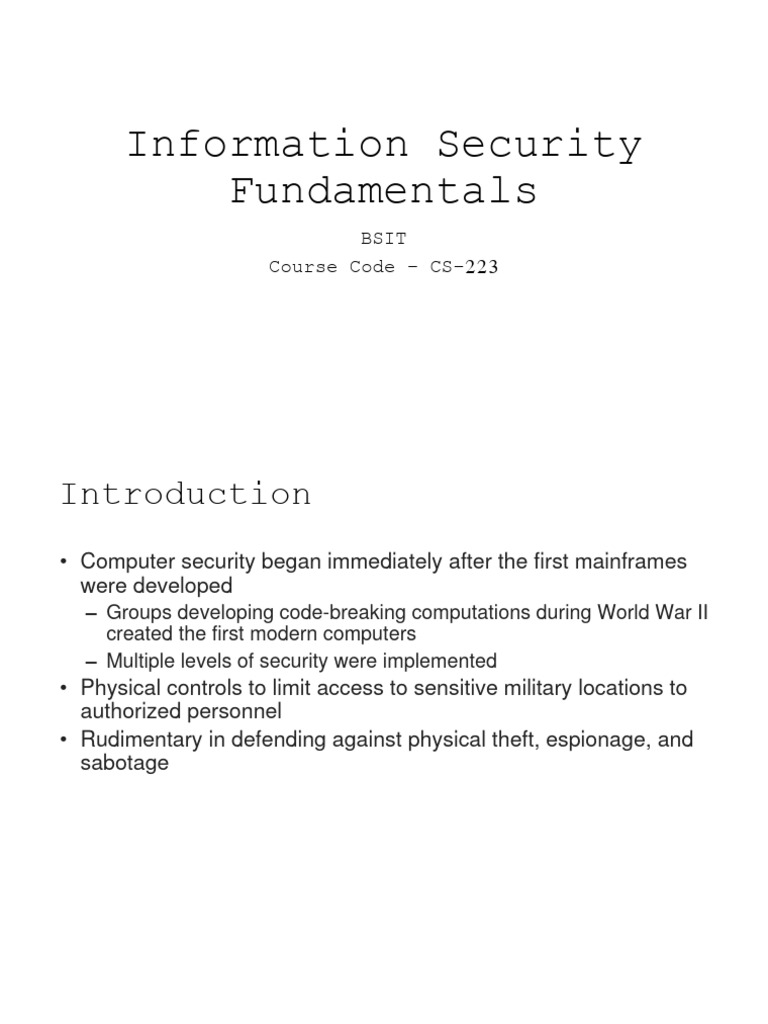 Information Security Fundamentals Leture 01 Part 2 | Download Free PDF | Information Security ...