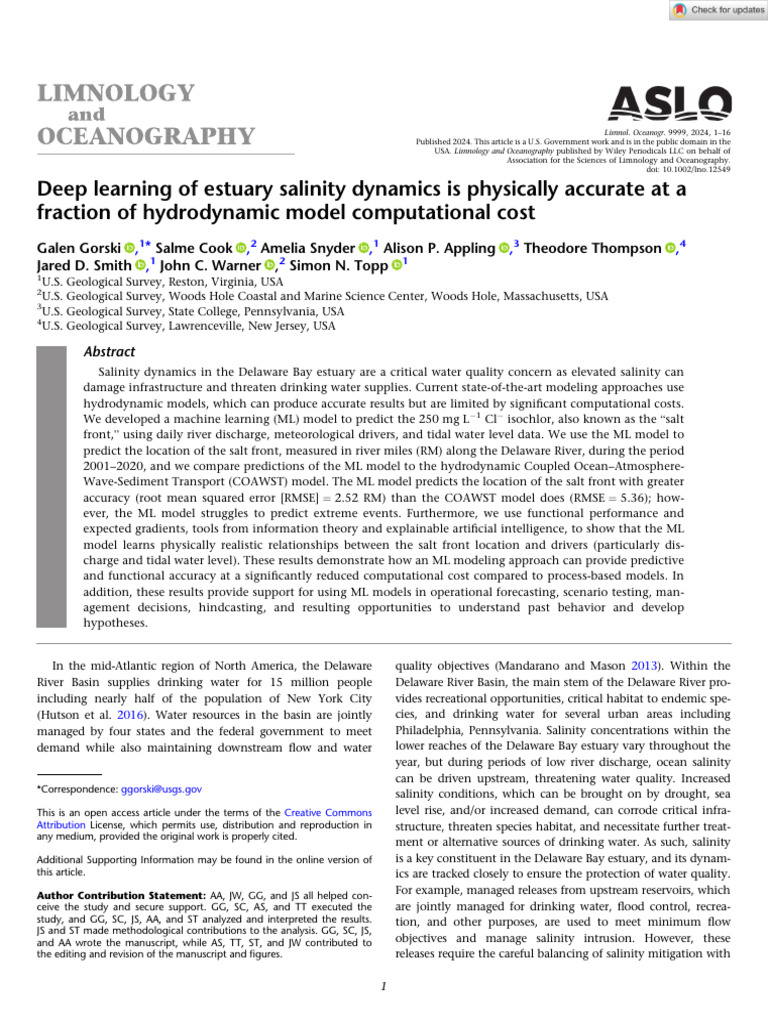 Limnology Oceanography - 2024 - Gorski - Deep learning of estuary ...