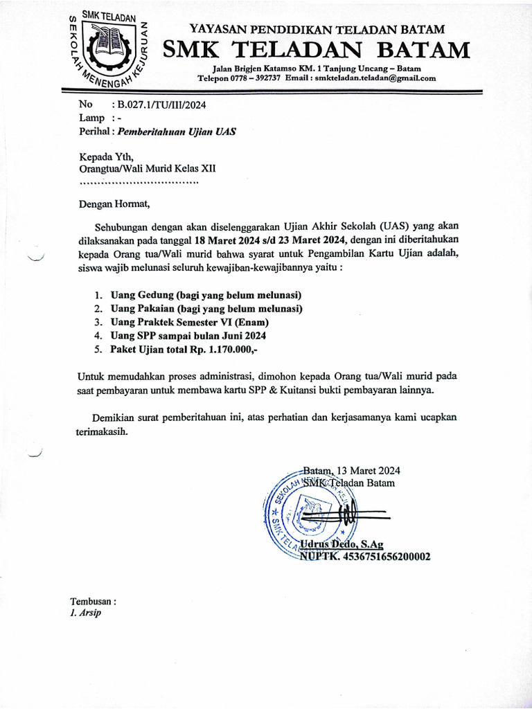 Surat Pemberitahuan Uas Pdf