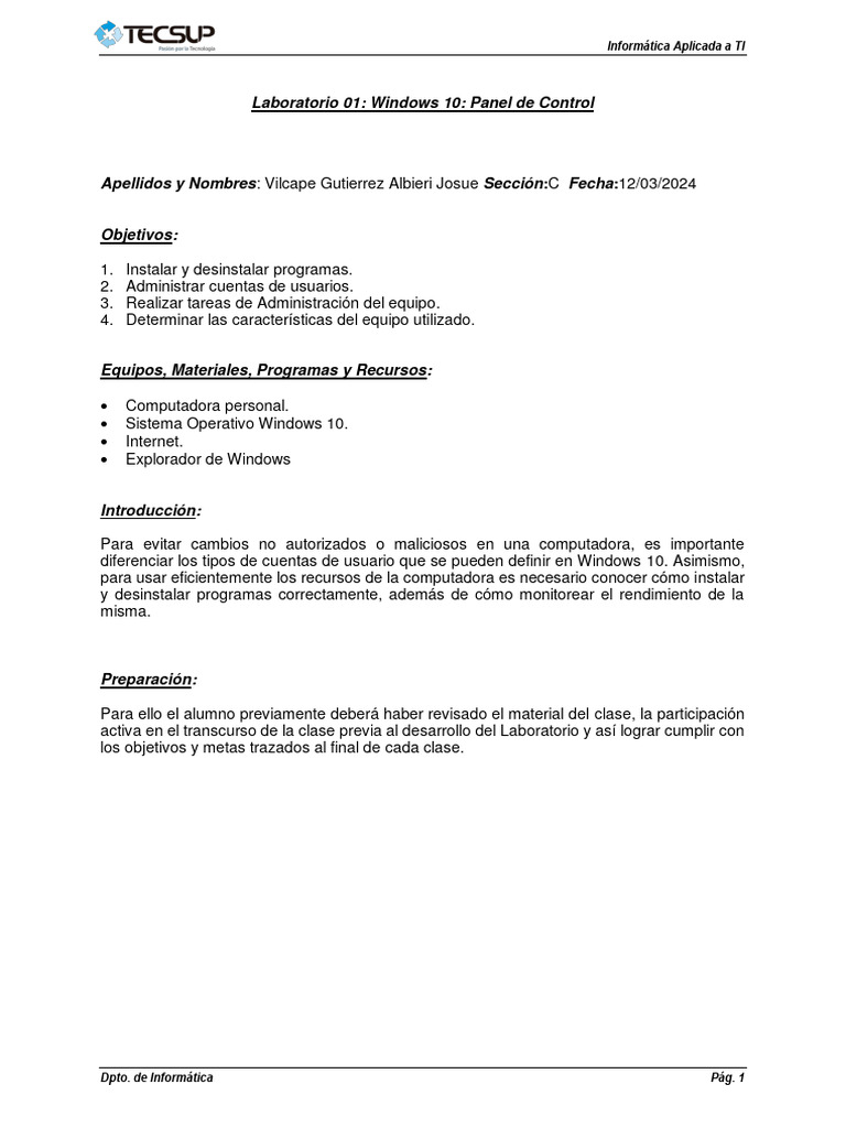L01 Windows 10 - Panel de Control | PDF | Windows 10 | Usuario ...