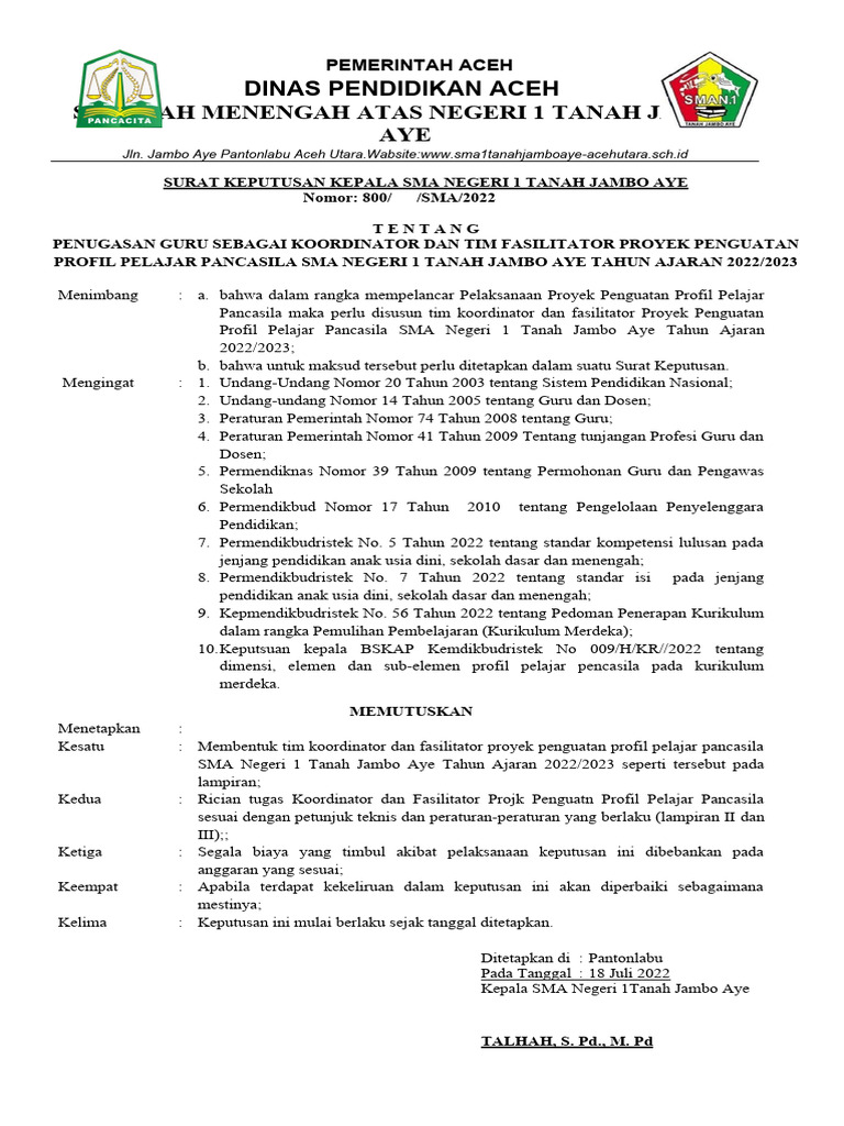 SK Koordinator P5 2022-2023 | PDF | Kesehatan Holistik