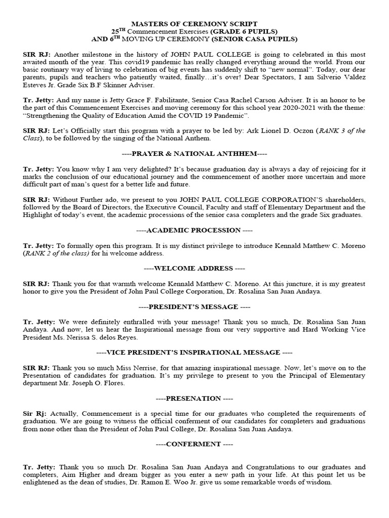 Masters of Ceremony Script | PDF | Lifestyle