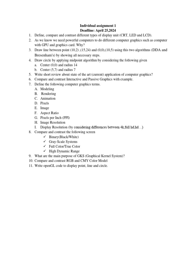 2016 Assignment 1 | PDF | Computer Graphics | Display Resolution
