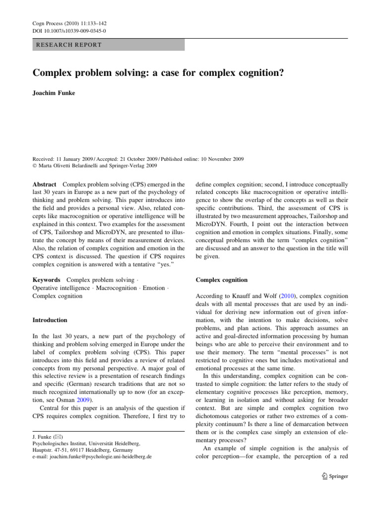 Complex Problem Solving & Cognition | PDF | Cognition | Affect (Psychology)