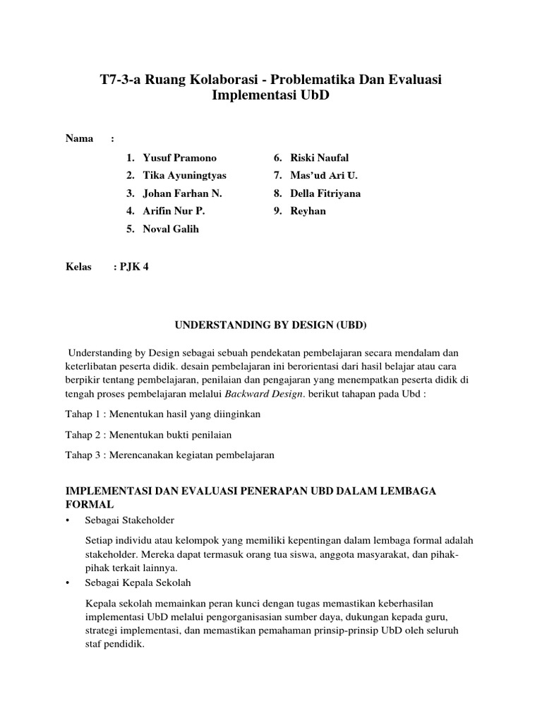 T7-3-b Ruang Kolaborasi - Problematika Dan Evaluasi Implementasi UbD | PDF