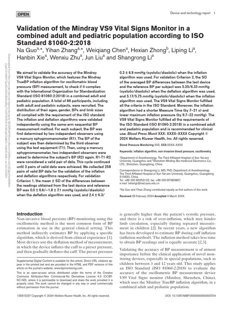 05 Validation of The Mindray VS9 Vital Signs Monitor in A Combined ...