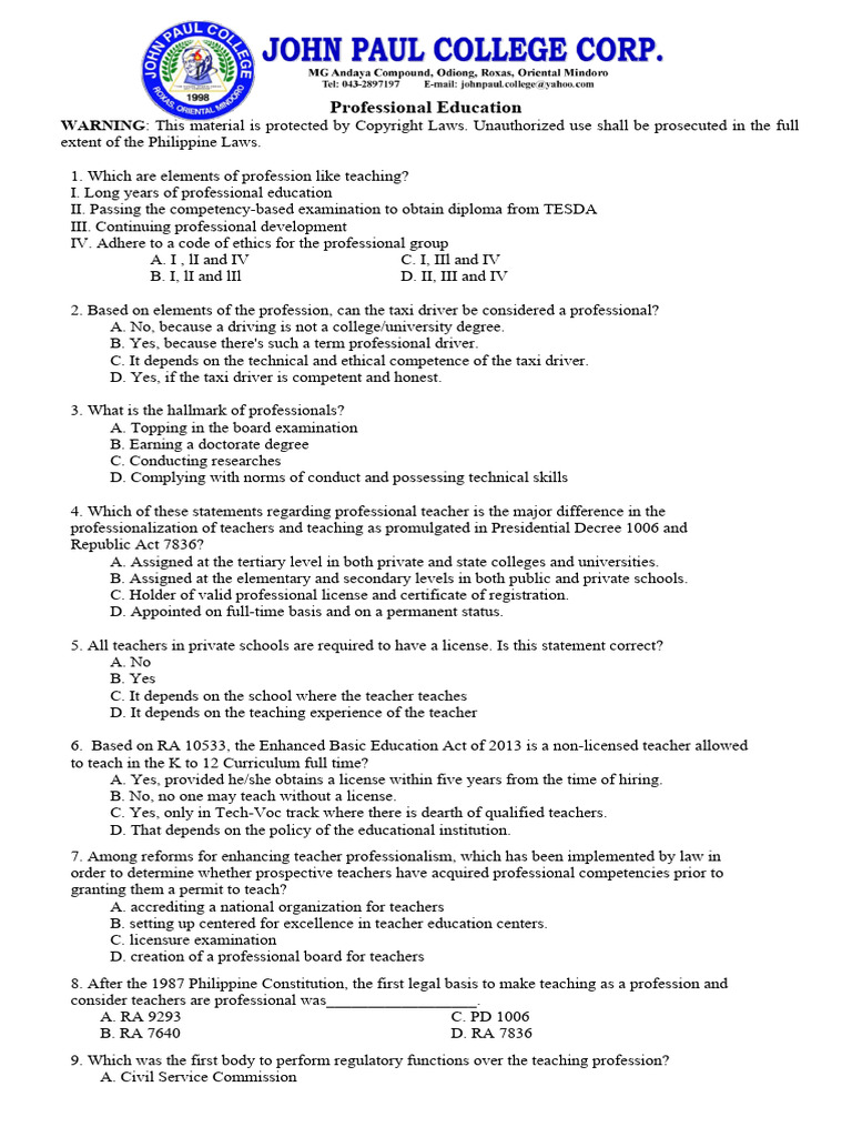 Professional Education Mac Board | PDF | Educational Assessment ...