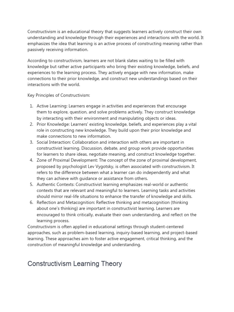 Constructivism Learning Theory | PDF | Constructivism (Philosophy Of Education) | Learning