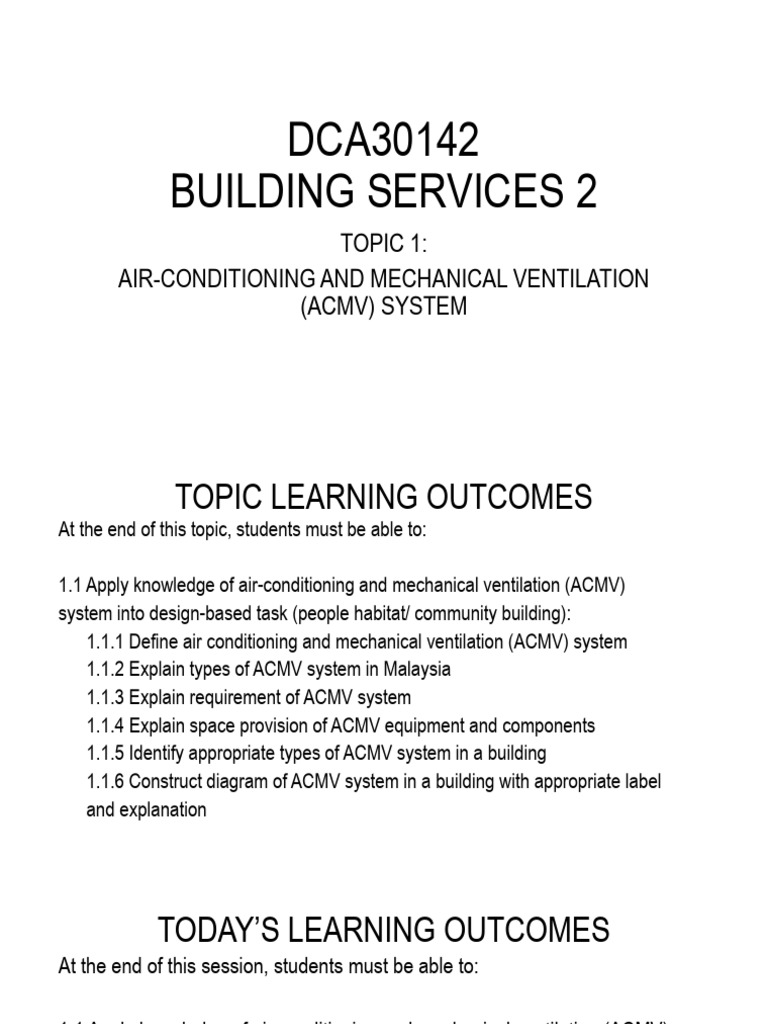 Slide Topic 1 ACMV System (Part 1) | PDF | Air Conditioning ...