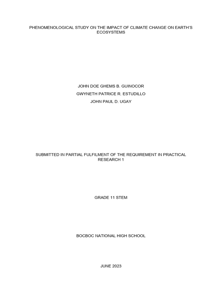 Practical Research - Chapter 1 To 5 (Guinocor, Estudillo, Ugay - JP) | PDF | Climate Change | Oceans